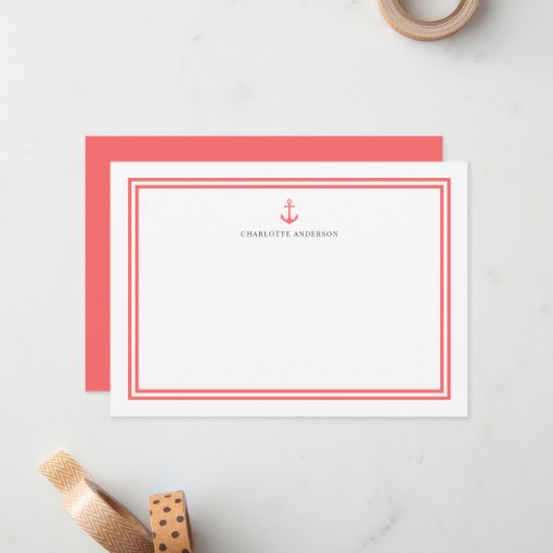 Custom Color Anchor Modern Classic Borders Note Card | Zazzle