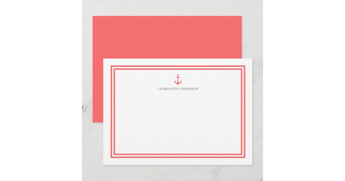 Custom Color Anchor Modern Classic Borders Note Card | Zazzle
