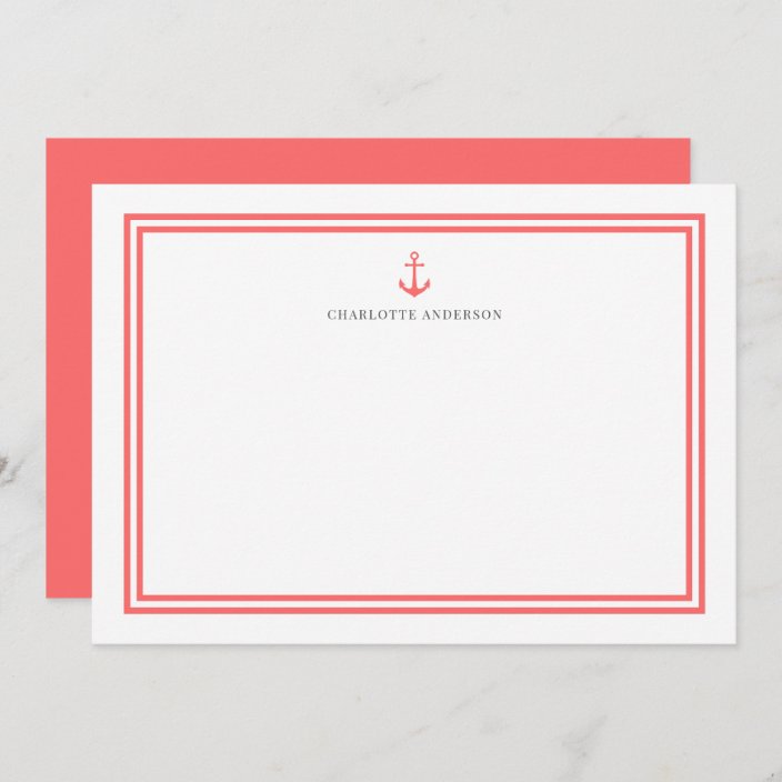Custom Color Anchor Modern Classic Borders Note Card | Zazzle.com