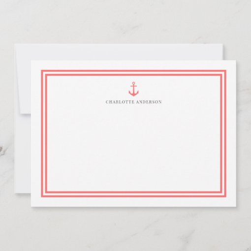 Custom Color Anchor Modern Classic Borders Note Card | Zazzle