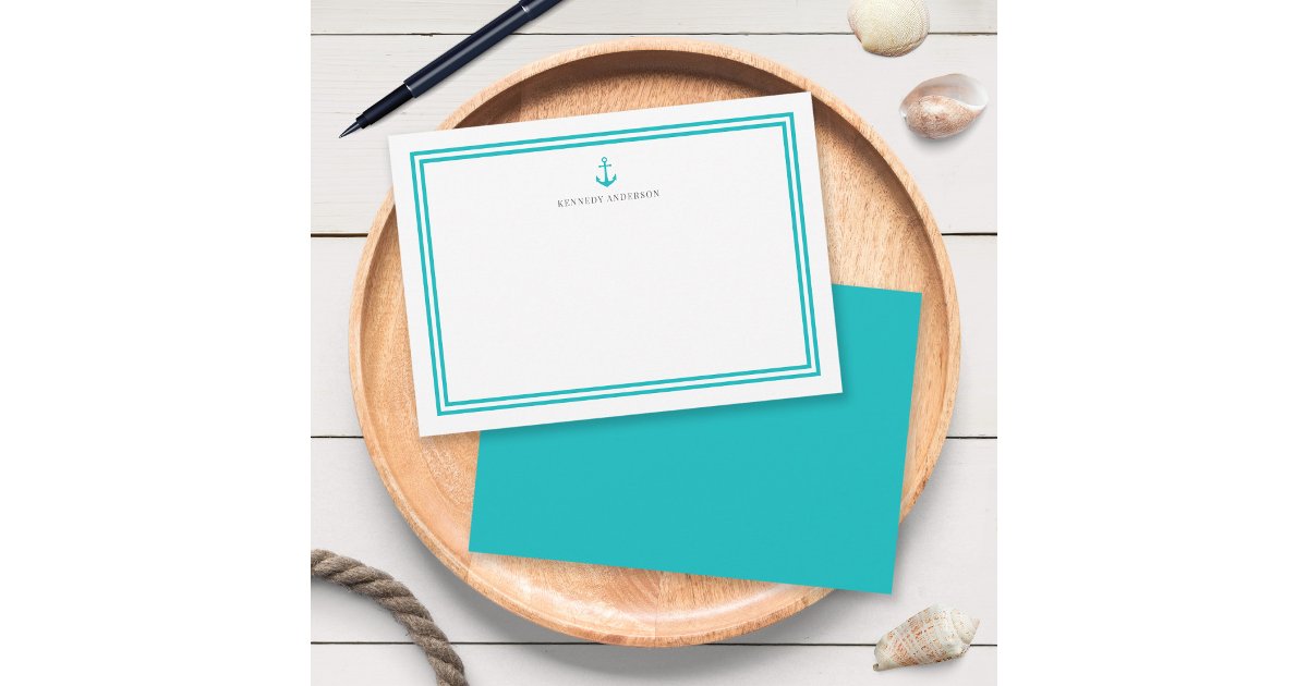 Custom Color Anchor Modern Classic Borders Note Card | Zazzle
