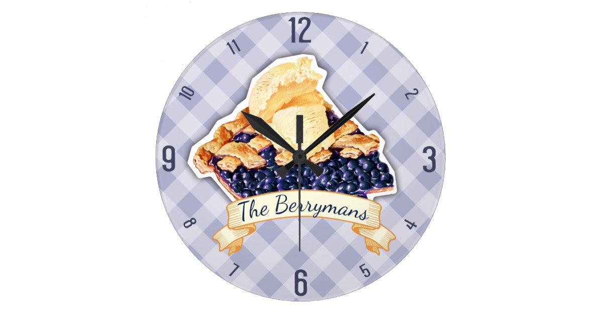 Custom color blueberry pie a la mode kitchen clock | Zazzle.com