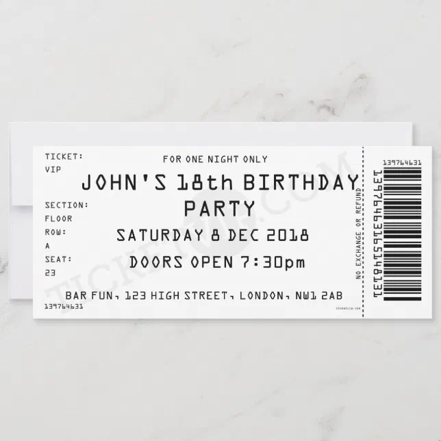 Custom Color Concert Ticket Party Invitation | Zazzle