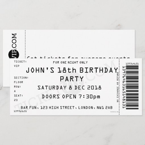 Custom Color Concert Ticket Party Invitation | Zazzle