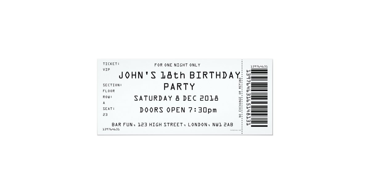 Custom Color Concert Ticket Party Invitation | Zazzle.com