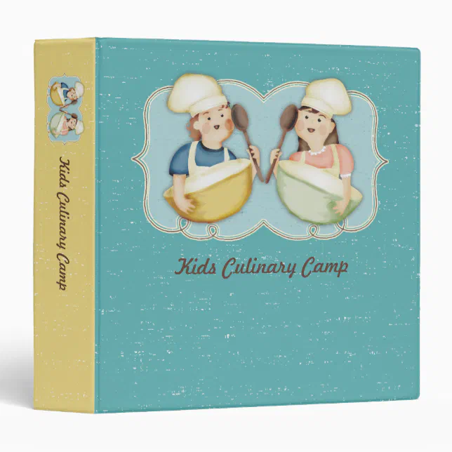 Custom color cute girl boy chef kids cookbook 3 ring binder | Zazzle