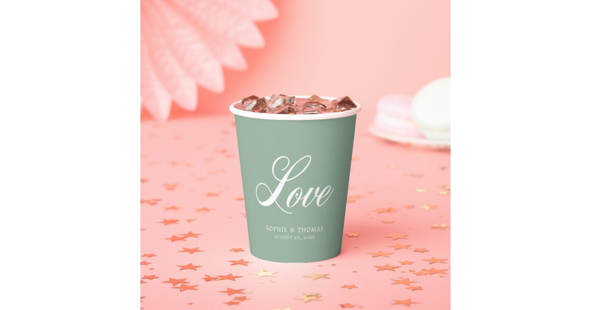 Custom Color Elegant Cursive Love Paper Cups | Zazzle