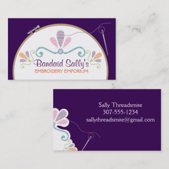 Custom color embroidery hoop needle thread business card | Zazzle