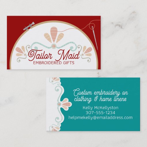 Custom color embroidery hoop needle thread business card | Zazzle