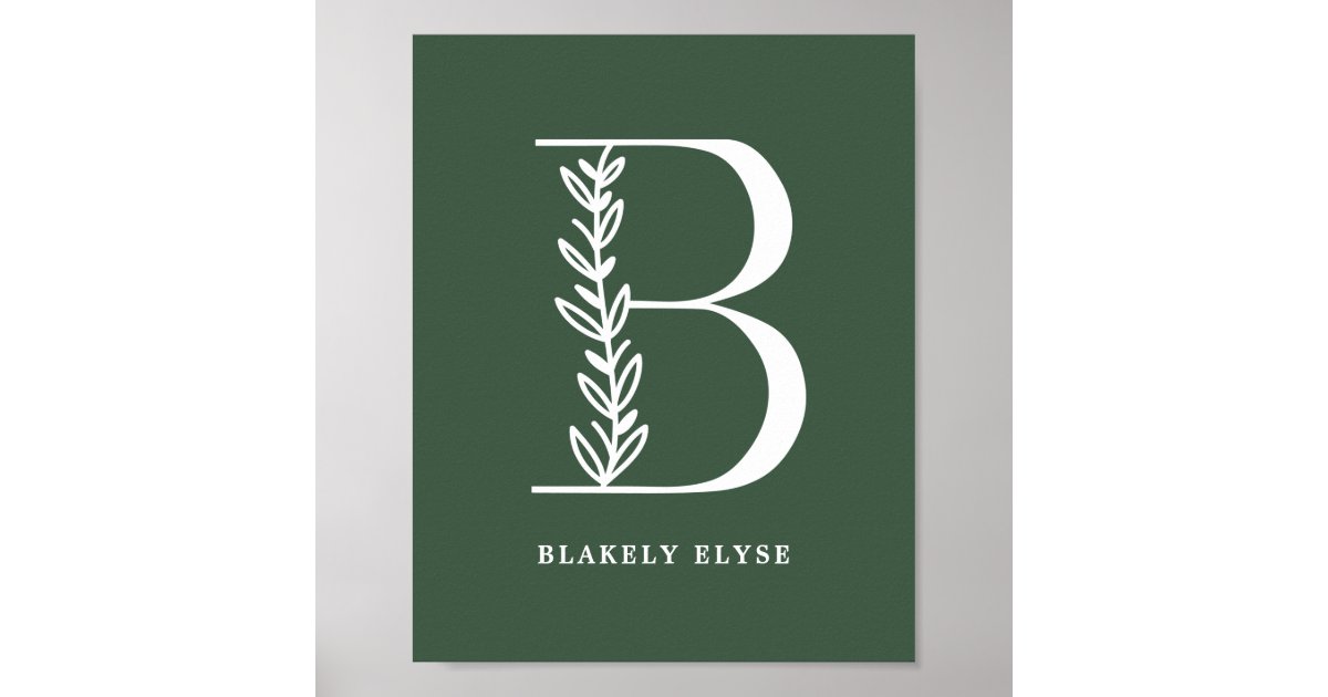 Custom Color Floral Monogram Letter B Name Nursery Poster | Zazzle