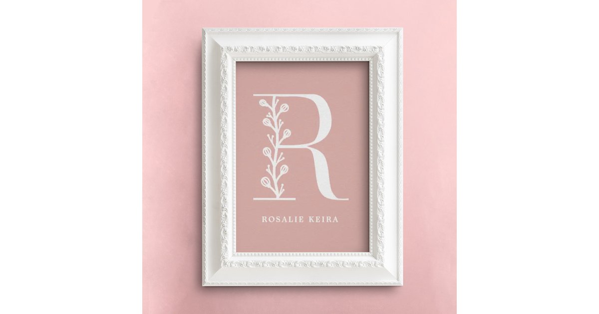 Custom Color Floral Monogram Letter R Name Nursery Poster | Zazzle