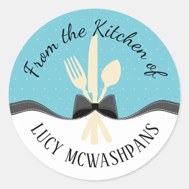 custom color fork spoon knife bow gift tag sticker | Zazzle