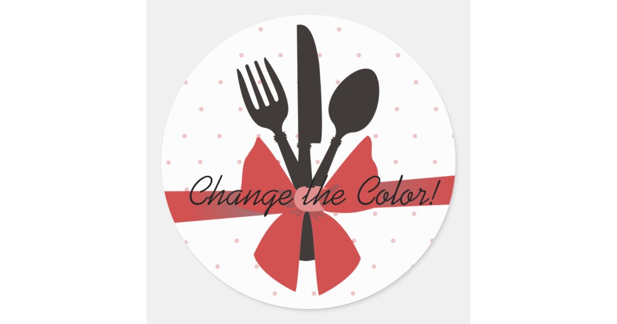 custom color fork spoon knife bow gift tag sticker | Zazzle