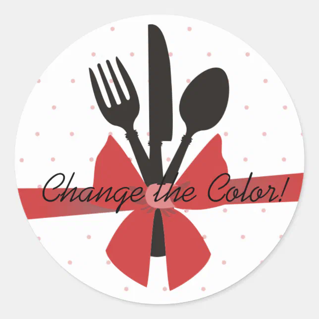 custom color fork spoon knife bow gift tag sticker | Zazzle