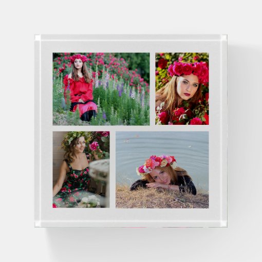 Custom Color Four Photo Collage Paperweight | Zazzle