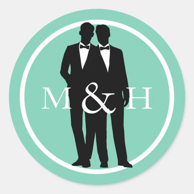Custom Color Gay Couple Grooms Wedding Stickers | Zazzle