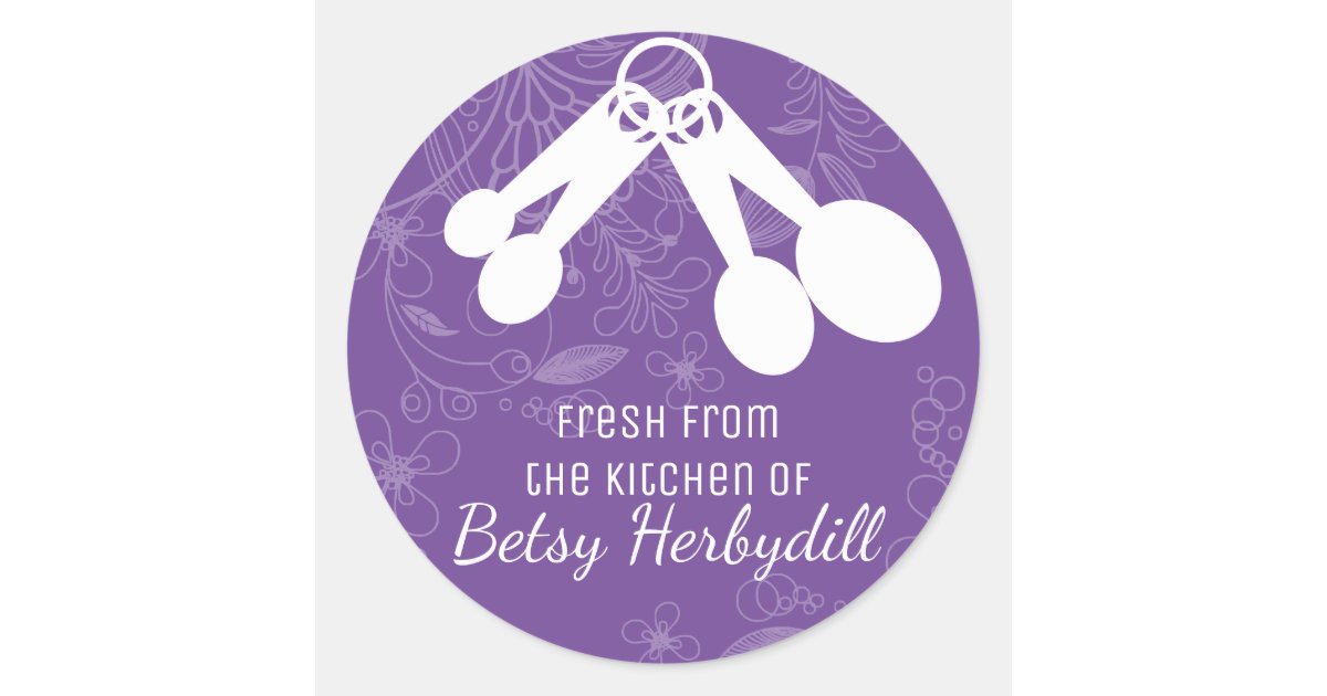 Custom color measuring spoons from the kitchen of classic round sticker ...