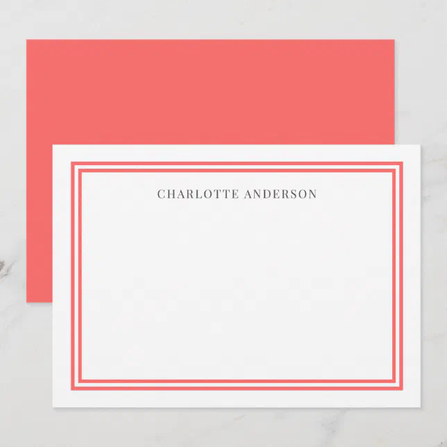 Custom Color Modern Classic Borders Personalized Note Card | Zazzle