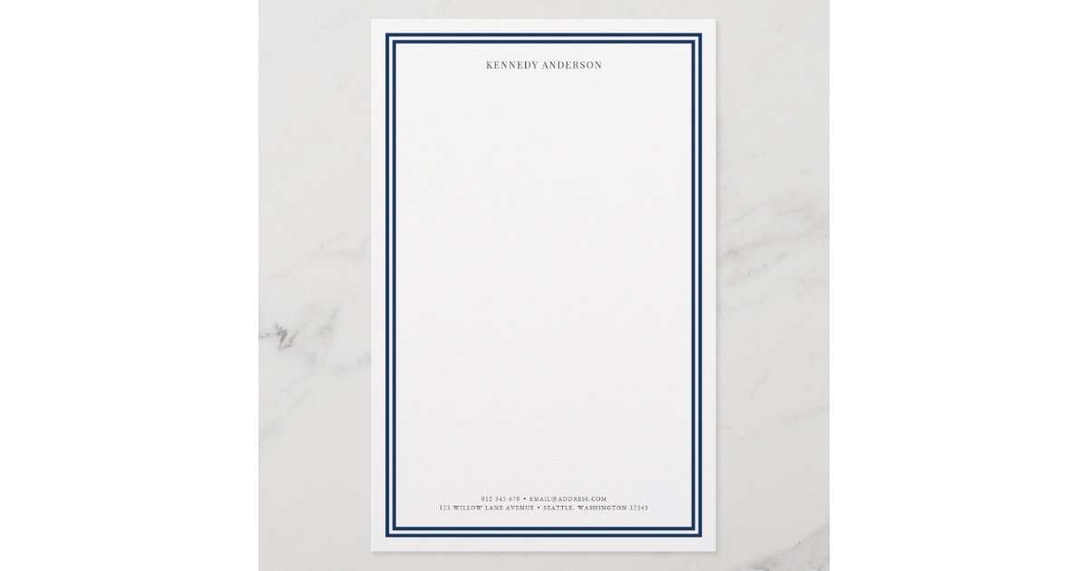 Custom Color Modern Classic Borders Personalized Stationery | Zazzle