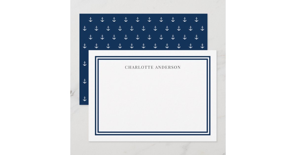 Custom Color Modern Classic Borders White Anchor Note Card | Zazzle