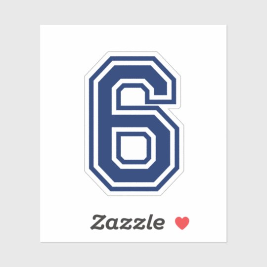 Custom color number six 6 sporty college font sticker | Zazzle.com