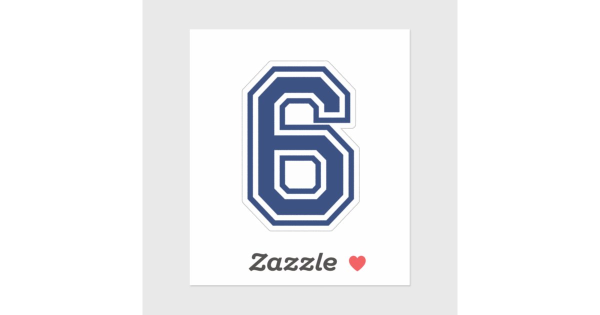 Custom color number six 6 sporty college font sticker | Zazzle