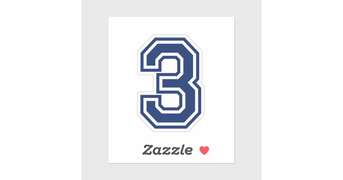 Custom color number three 3 sporty college font sticker | Zazzle