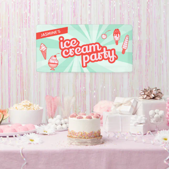 Custom Color Personalized Ice Cream Party Backdrop Banner | Zazzle