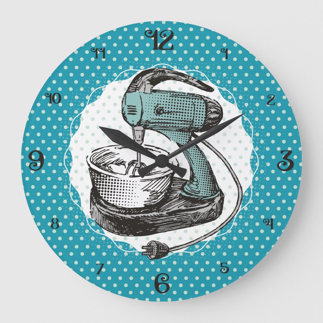 Custom color retro stand mixer girly kitchen clock | Zazzle