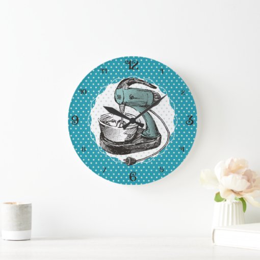 Custom color retro stand mixer girly kitchen clock | Zazzle