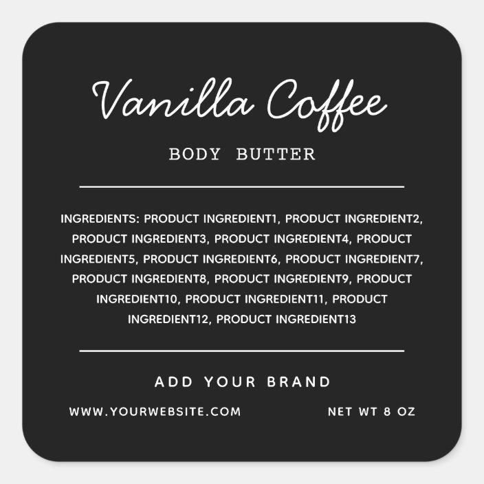 Custom Color Script Lines Ingredients List Square Sticker | Zazzle.com