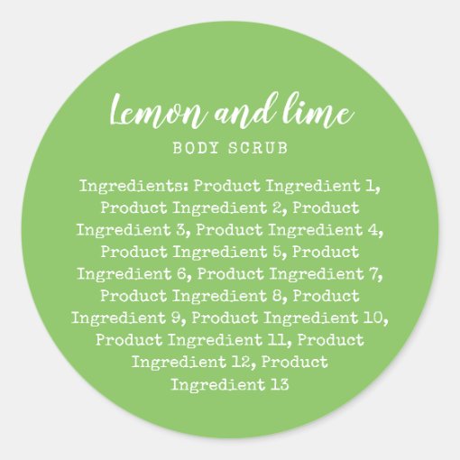 Custom Color Script & Typewriter Ingredients List Classic Round Sticker ...