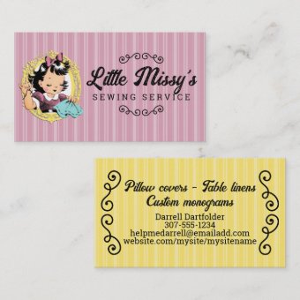 custom color seamstress sewing girl needle thread business card | Zazzle