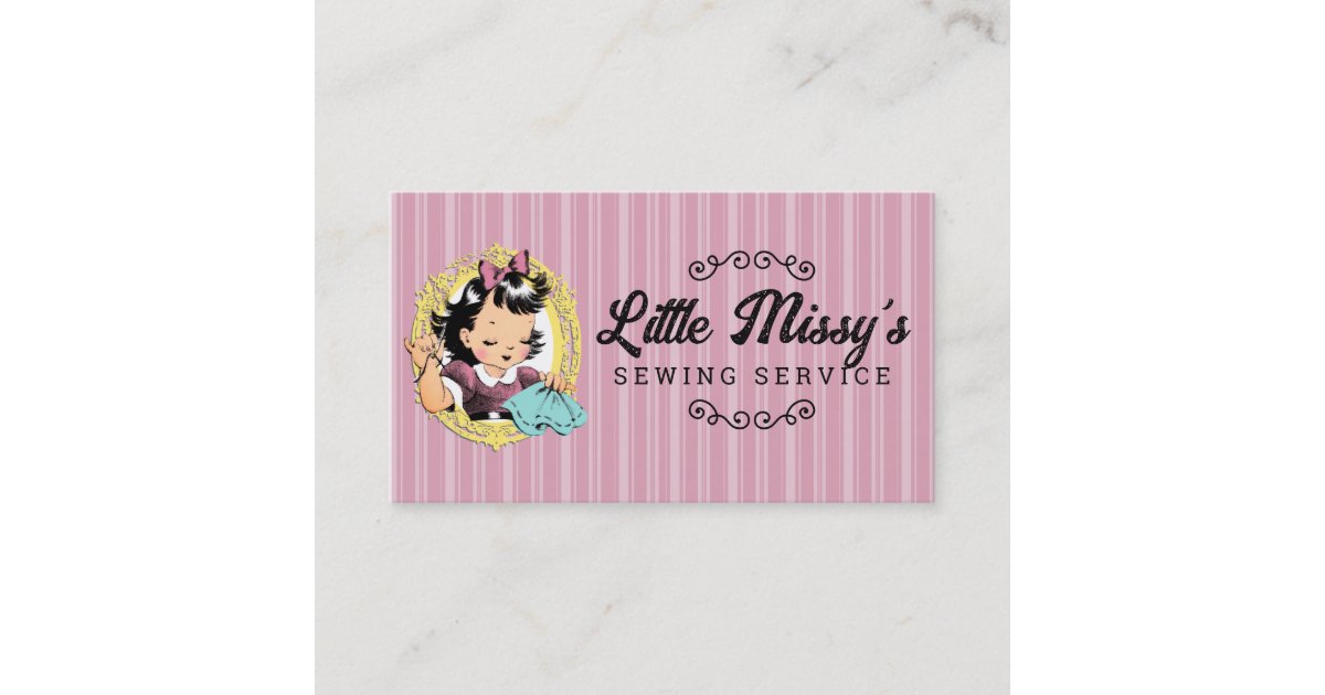custom color seamstress sewing girl needle thread business card | Zazzle