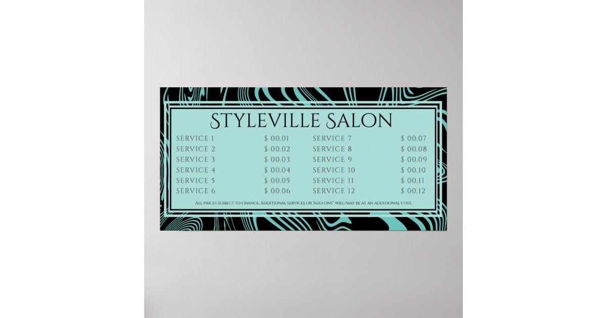 Custom color stylist salon service price display poster | Zazzle