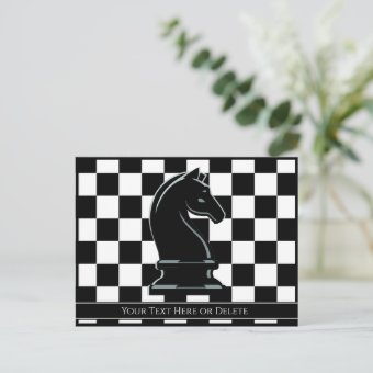 Custom Color & Text Chessboard Black Knight Chess Postcard | Zazzle