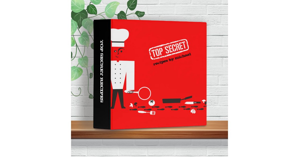Custom color top secret detective spy chef recipe 3 ring binder | Zazzle