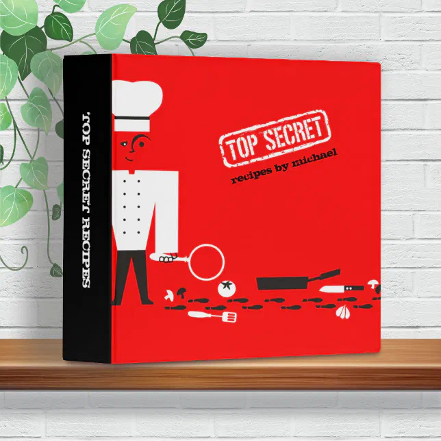 Custom color top secret detective spy chef recipe 3 ring binder | Zazzle