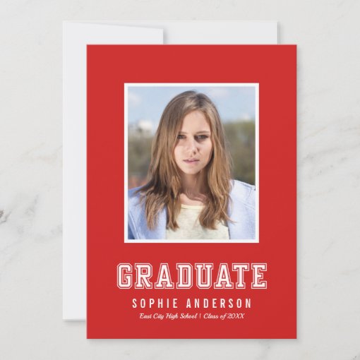 Custom Color Varsity Photo Graduation Announcement | Zazzle