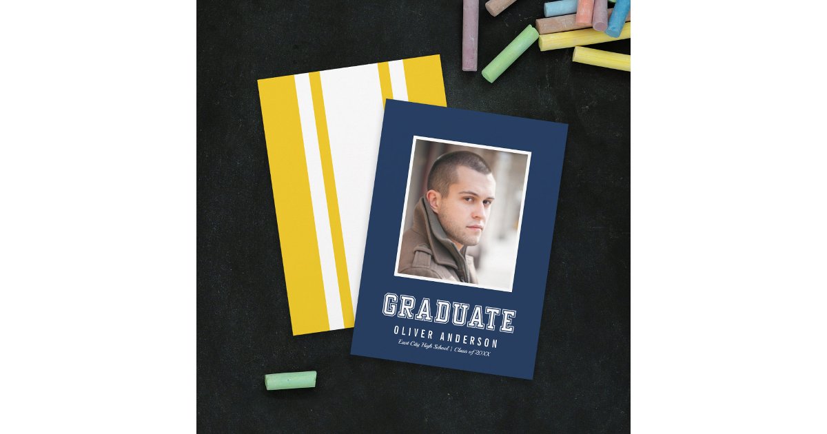 Custom Color Varsity Photo Graduation Announcement | Zazzle