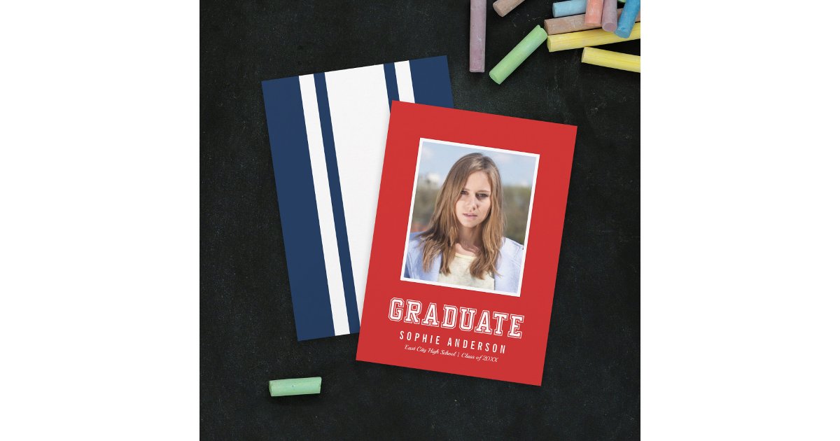 Custom Color Varsity Photo Graduation Announcement | Zazzle