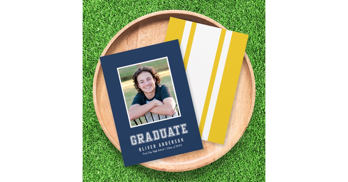 Custom Color Varsity Photo Graduation Announcement | Zazzle