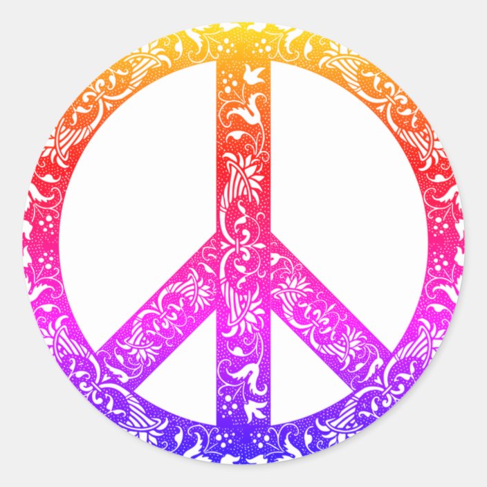 Custom Color Vintage Rainbow Peace Sign No War Classic Round Sticker ...