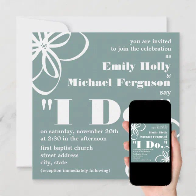 Custom Color Wedding Invite - White Flowers & I Do | Zazzle