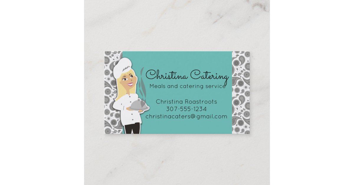 Custom color woman chef blonde catering business card | Zazzle