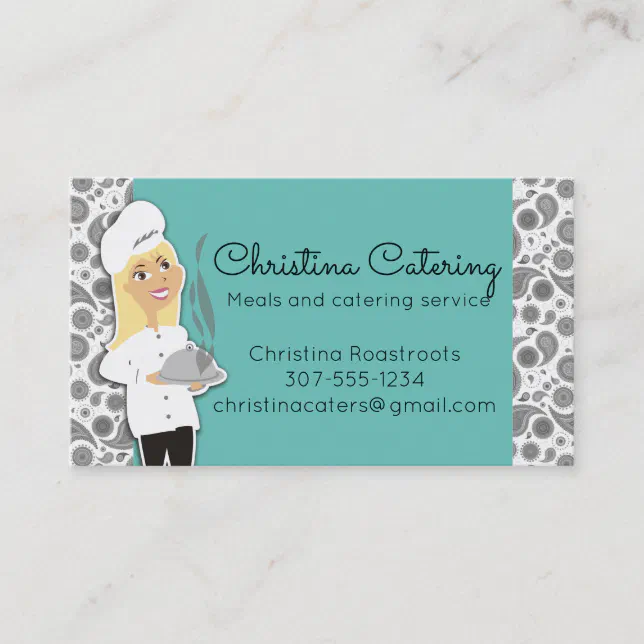 Custom color woman chef blonde catering business card | Zazzle