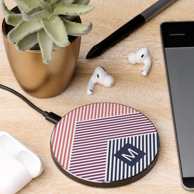 Custom Colorful Funky Hipster Stripe Art Pattern Wireless Charger | Zazzle