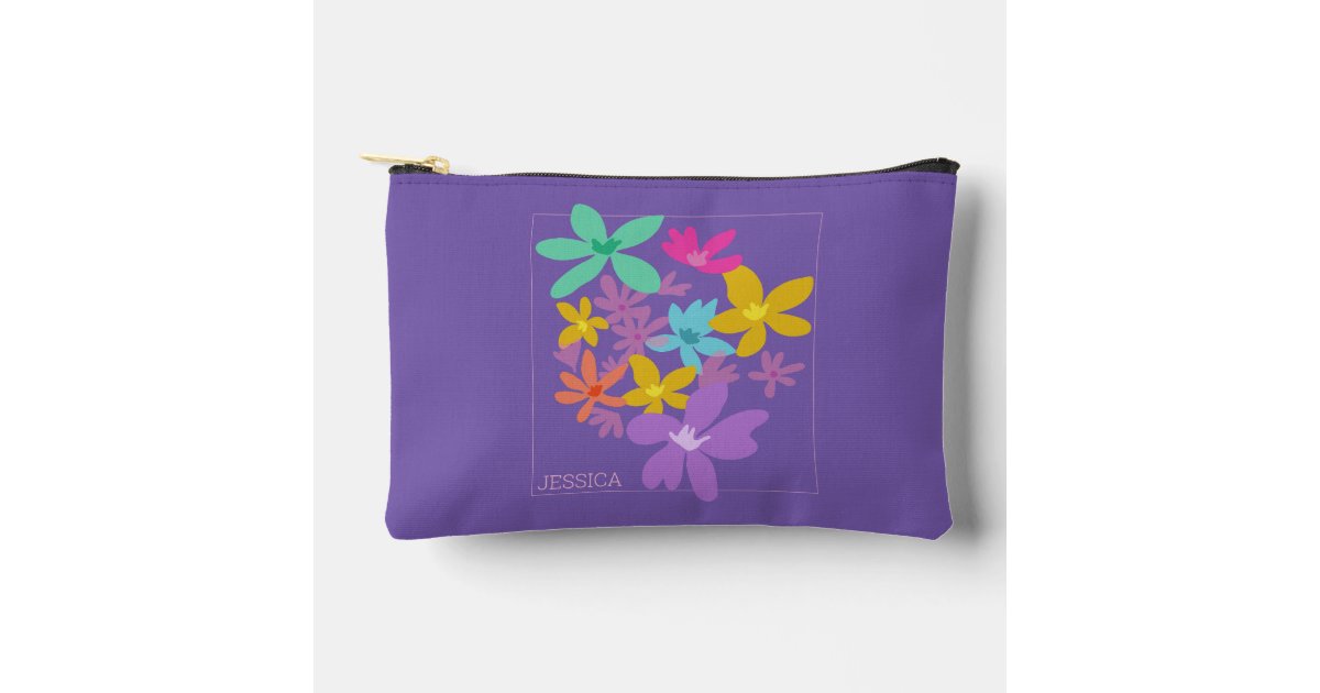 custom colorful modern floral pretty feminine accessory pouch | Zazzle