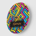 Custom Colorful Neon Graffiti Street Art Pattern Large Clock | Zazzle