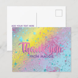 Custom Colorful Pastel Rainbow Artistic Thank You Postcard | Zazzle